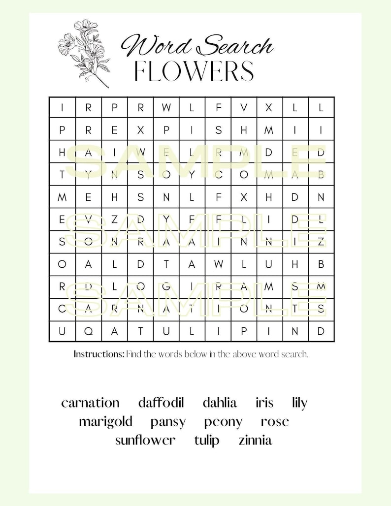 Flower Word Search Printable - Etsy