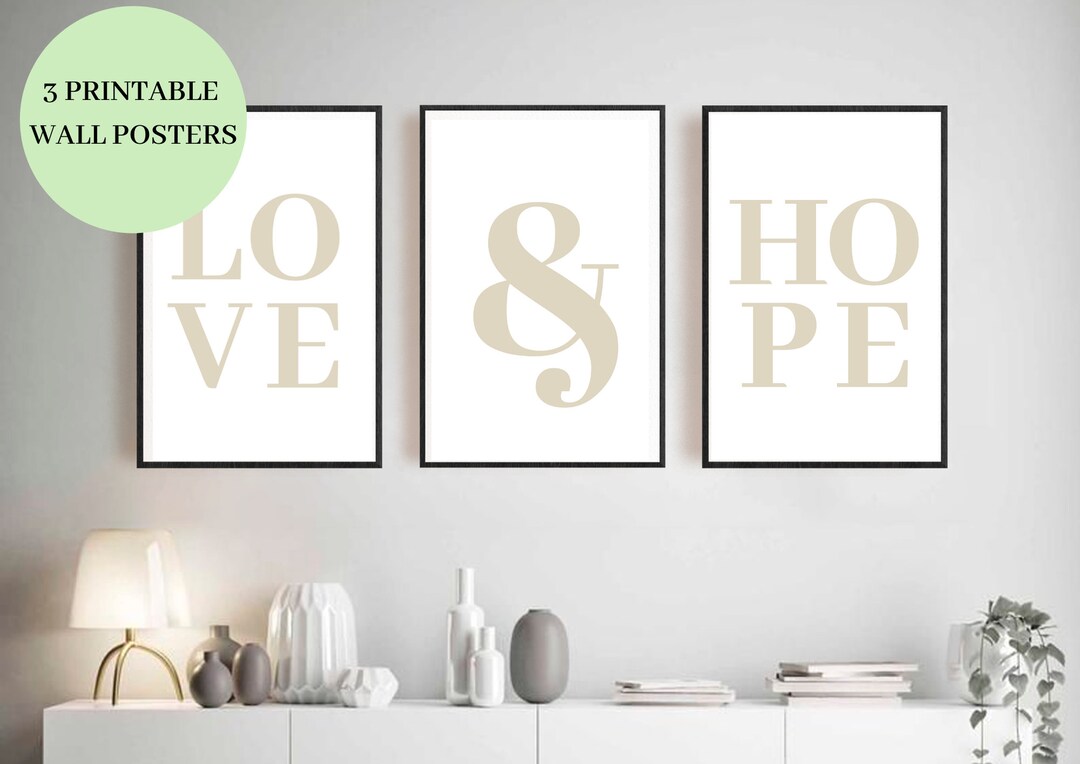 Printable Love and Hope Wall Art, Set of 3, Quote Prints, Quote Poster ...