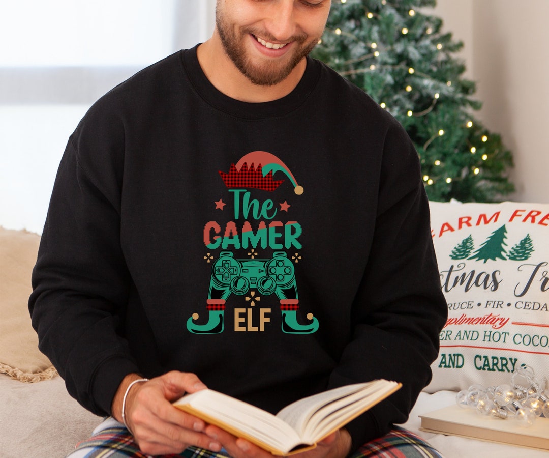Mens Elf Video Game Sweatshirt, Womens Elf Gamer Christmas St, Computer ...