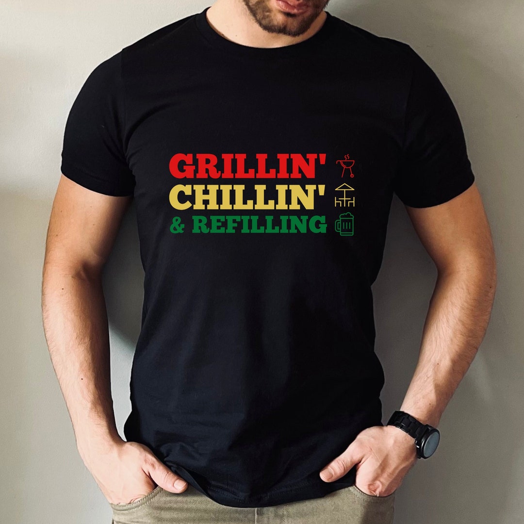 Mens Summer BBQ T-shirt Grillin' Chillin' & Refilling Summer Beer T ...