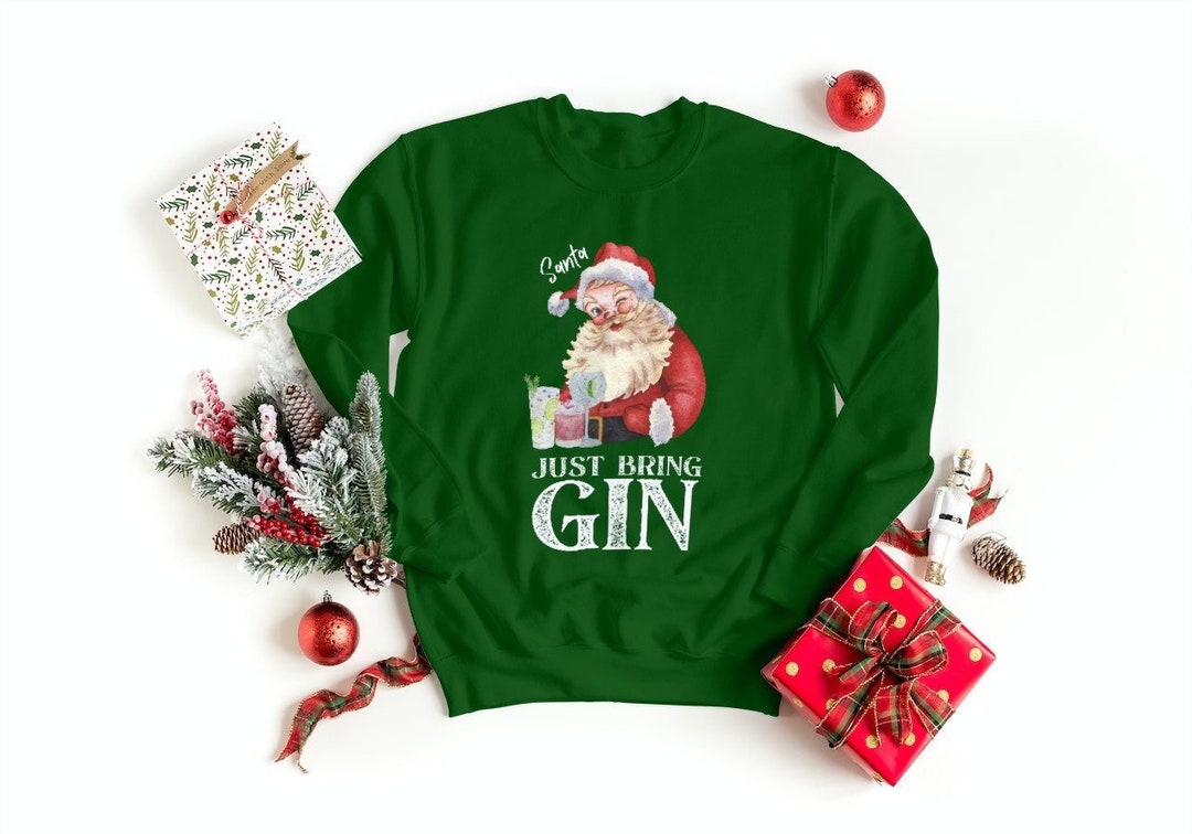 Christmas Drinking Gin Sweater Vintage Santa Shirt Fun Humorous Festive ...