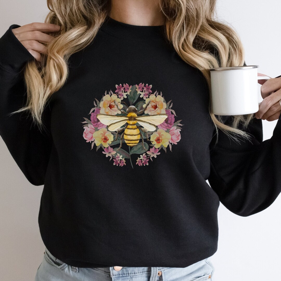 Bumble Bee Flowers Watercolour Sweatshirt, Ladies Watercolour Floral ...