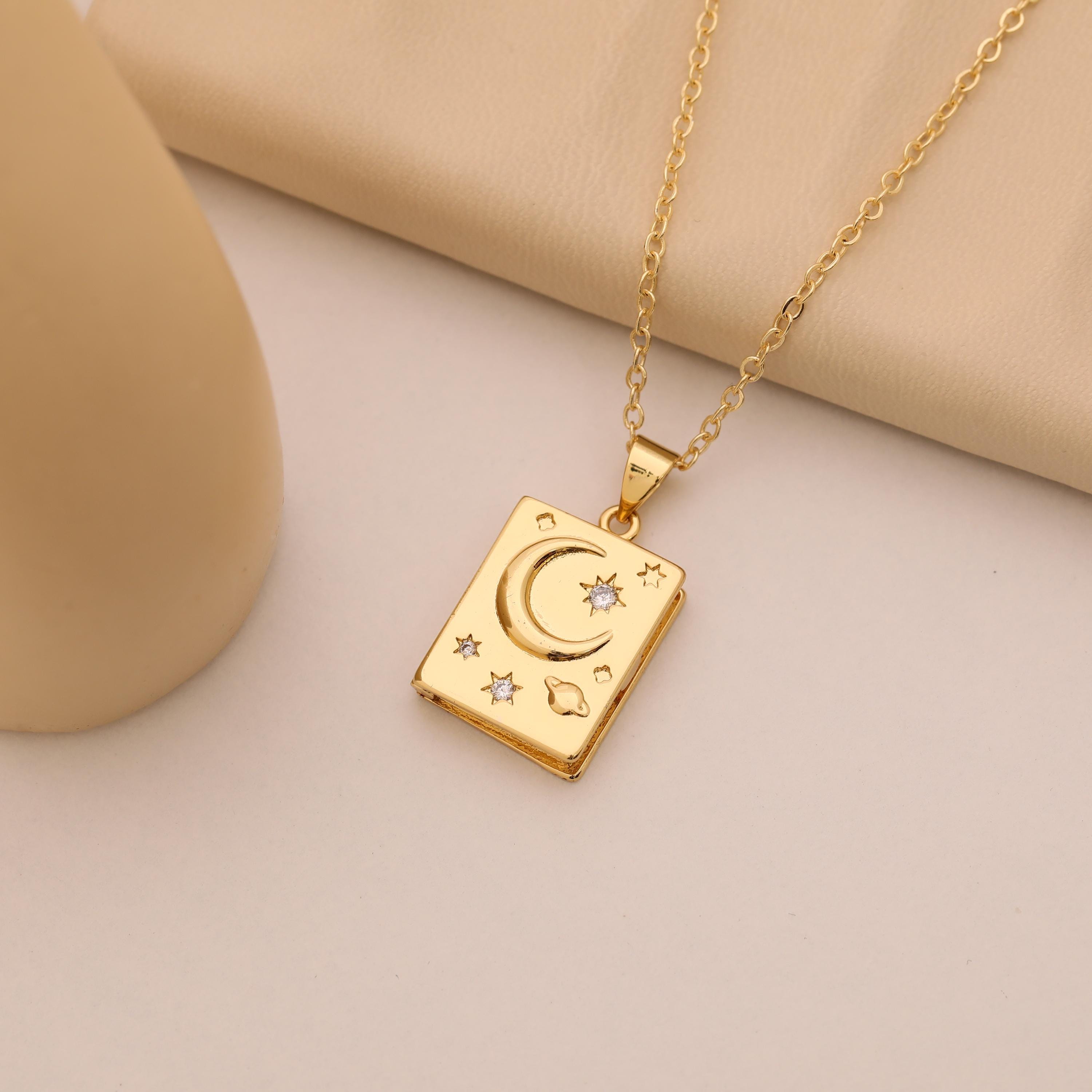 Gold Moon and Stars Locket Necklace, Celestial Photo Locket,photo ...