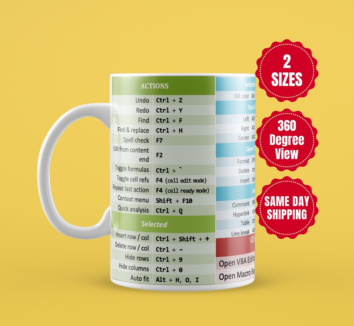 Excel Mug Excel Shortcuts Cheat Sheet Mug Excel Cheat Sheet - Etsy