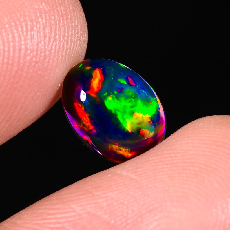 2.30 Ct Most Rarest Natural Black Ethiopian Opal Cabochon Intense Red ...