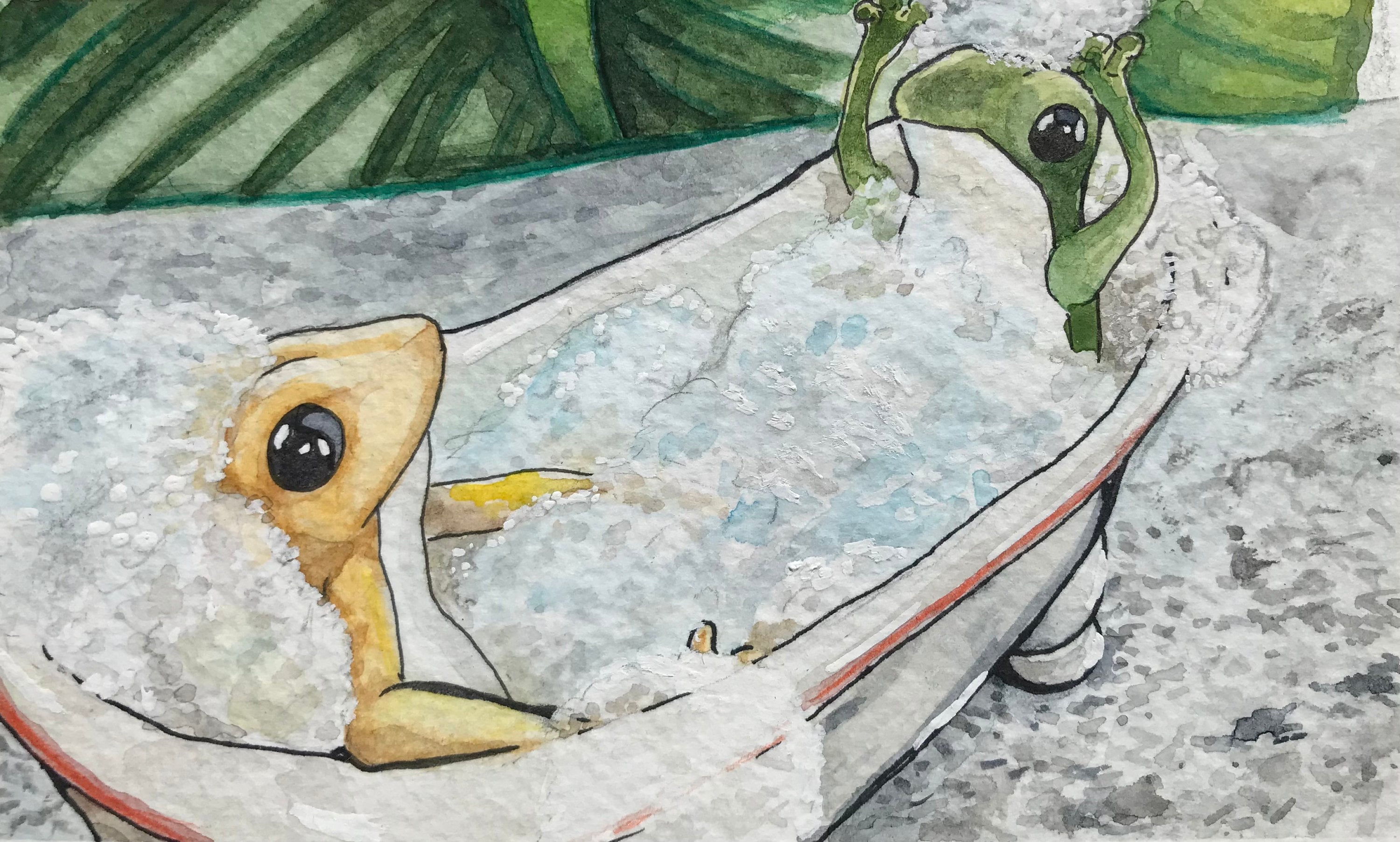 Two Frogs Playing in a Bubble Bath Art Print - Etsy