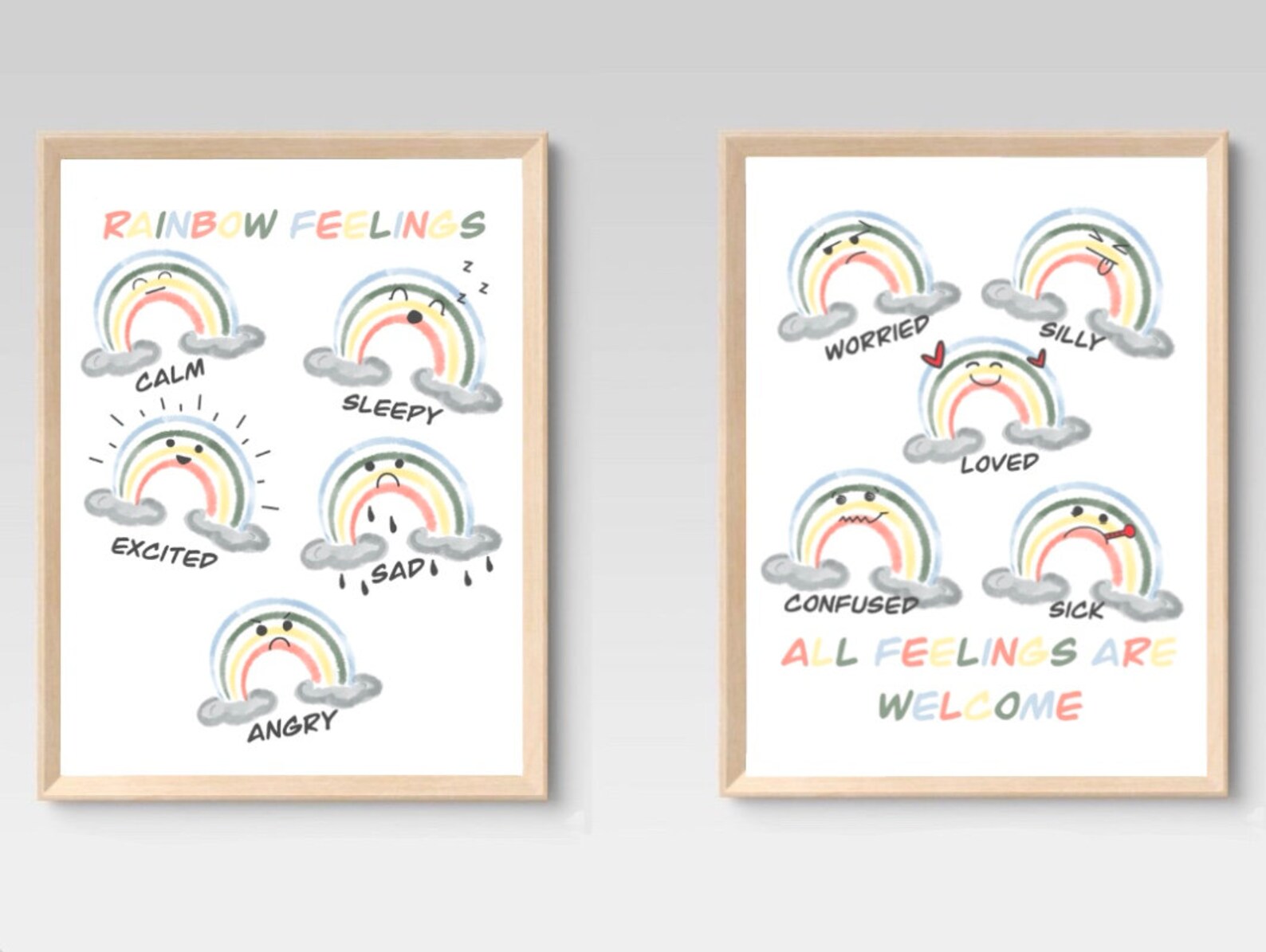 Rainbow Feelings Emotion Chart Nursery Art for Childrens Room Therapy ...