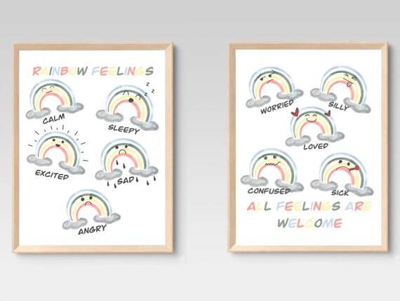 Rainbow Feelings Emotion Chart Nursery Art for Childrens Room - Etsy