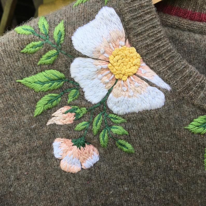 Hand Embroidered Floral Sweater - Etsy