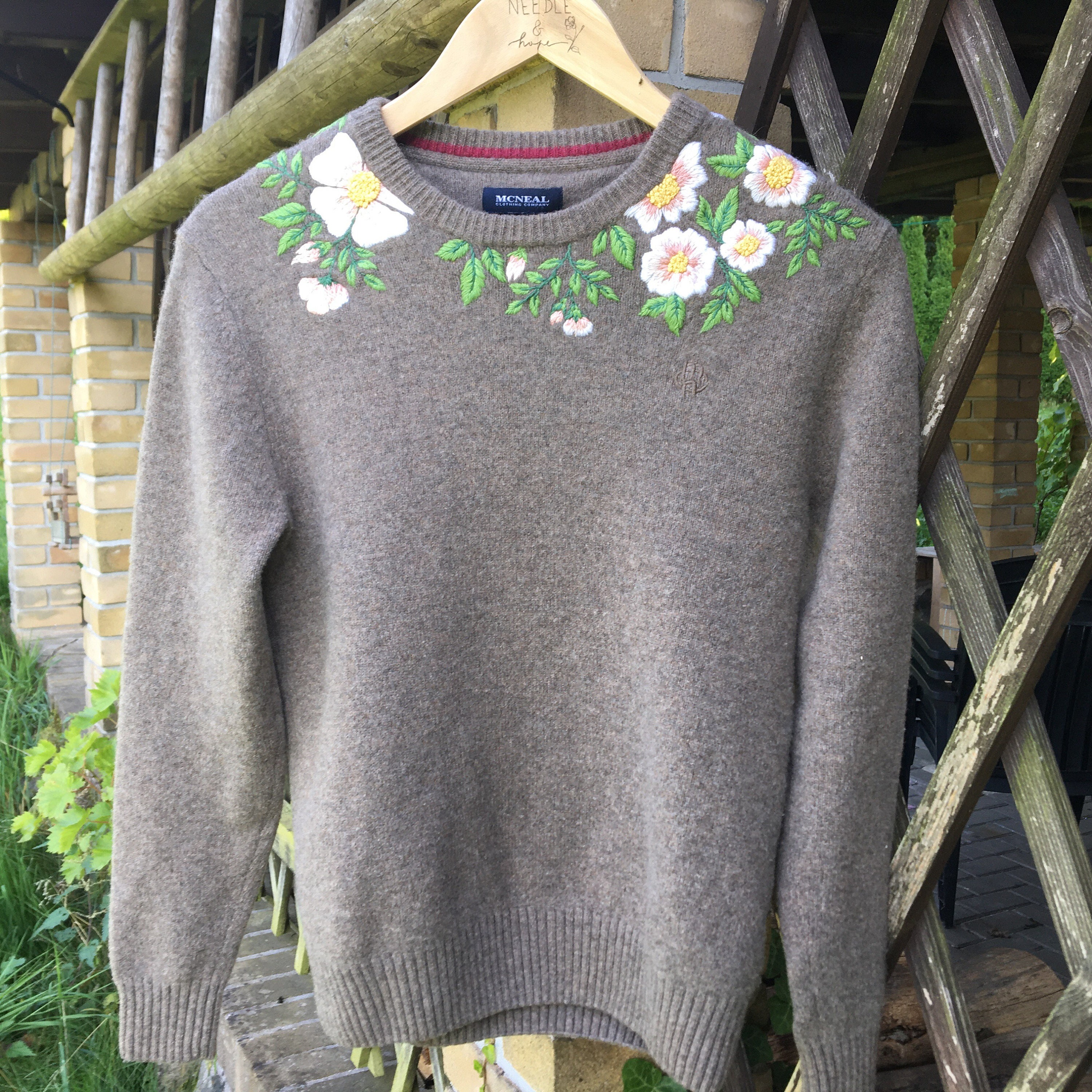 Hand Embroidered Floral Sweater - Etsy