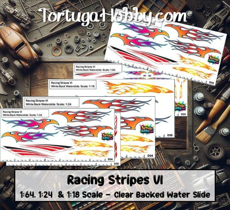 Racing Stripes VI Water-slide Decals: 1/24 or 1/64 Scale Models - Etsy