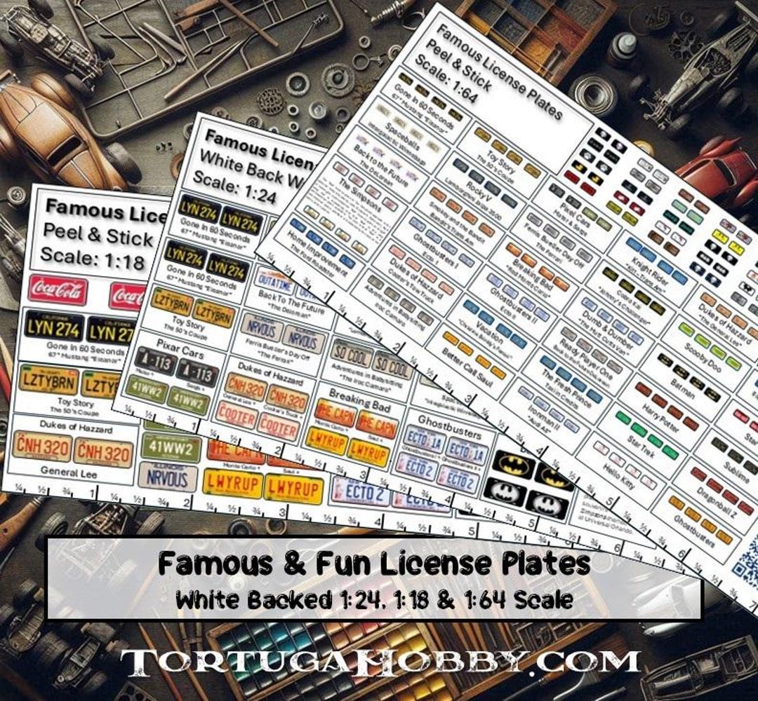 Famous License Plate Decals: 1/24, 1/64, 1/18 - Waterslide Decals - Etsy