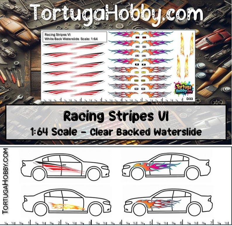Racing Stripes VI Water-slide Decals: 1/24 or 1/64 Scale Models - Etsy