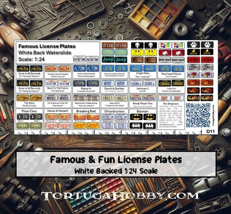 Famous License Plate Decals: 1/24, 1/64, 1/18 - Waterslide Decals - Etsy