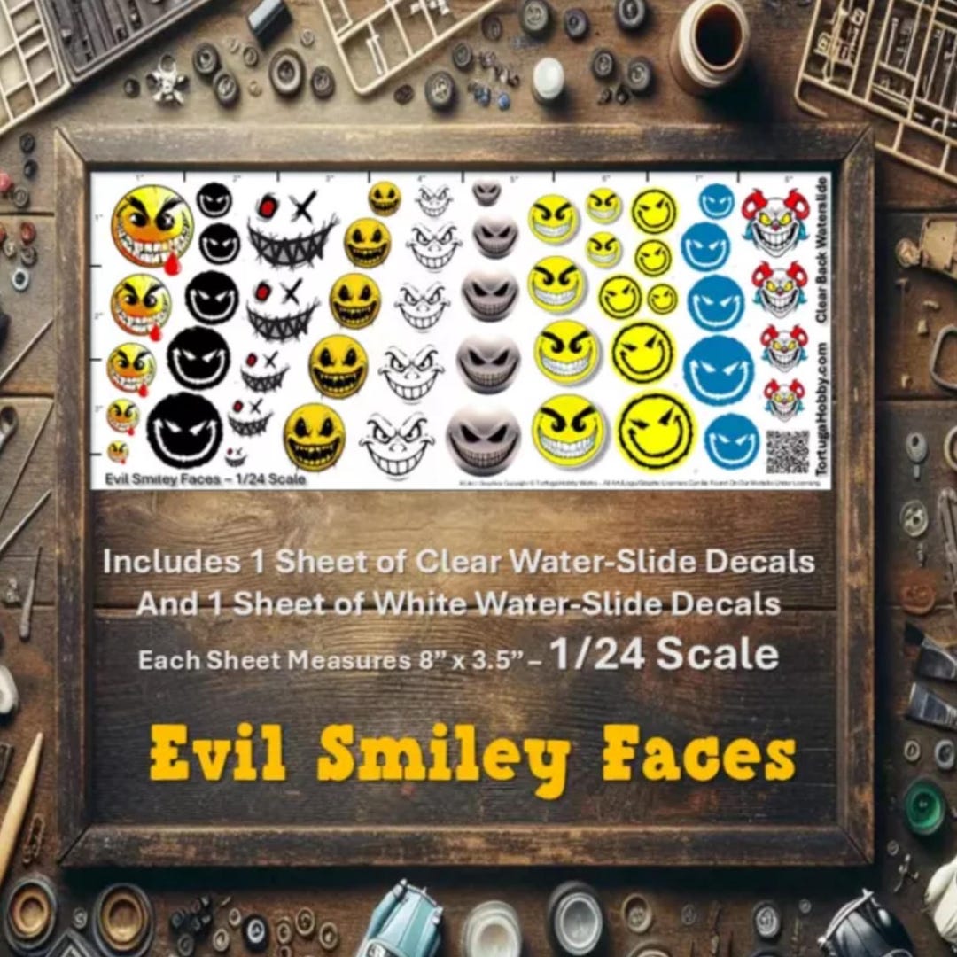 Evil Smiley Faces - Stickers or Decals - Personalize Your Diorama, Car ...