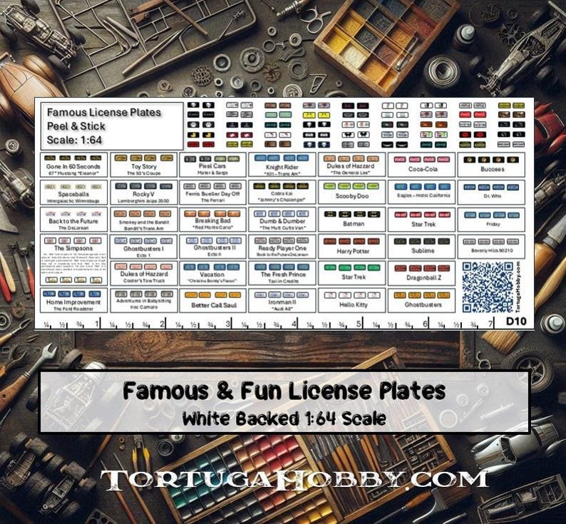 Famous License Plate Decals: 1/24, 1/64, 1/18 - Waterslide Decals - Etsy