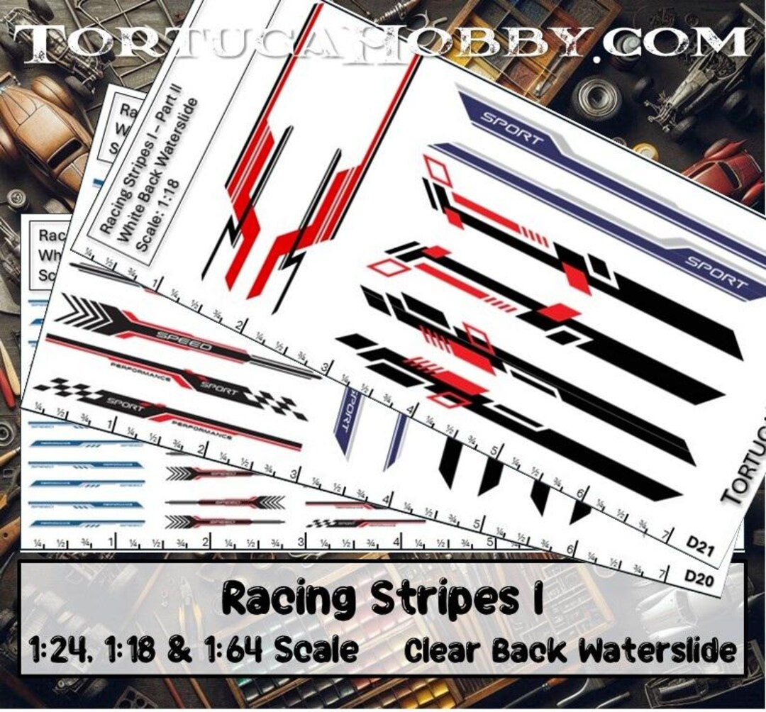 Racing Stripes Water-slide Decals: 1/24, 1/18, 1/64 Scale Models - Etsy