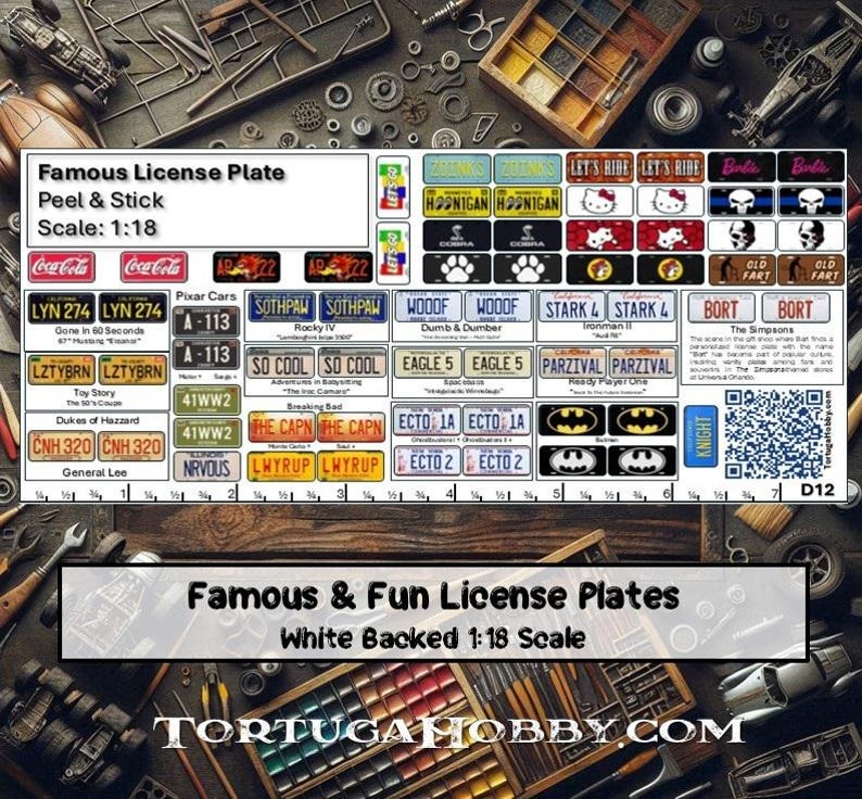 Famous License Plate Decals: 1/24, 1/64, 1/18 - Waterslide Decals - Etsy