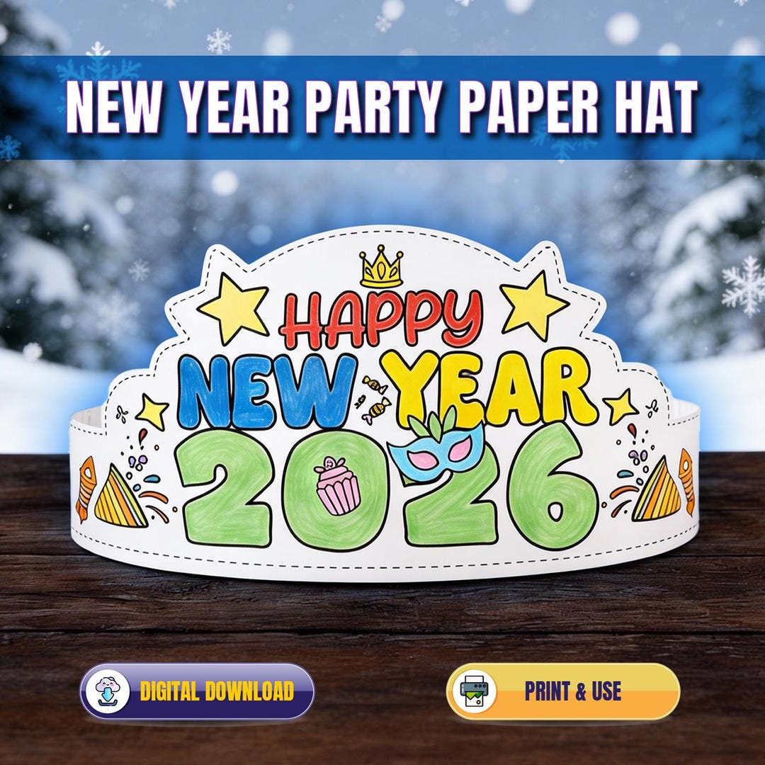 2026 New Year Paper Hat: Kids Coloring Activity (PDF) | Paper Crown ...