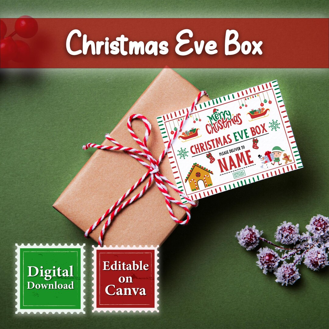 EDITABLE Christmas Eve Box Label, Printable Christmas Eve Box Sign ...