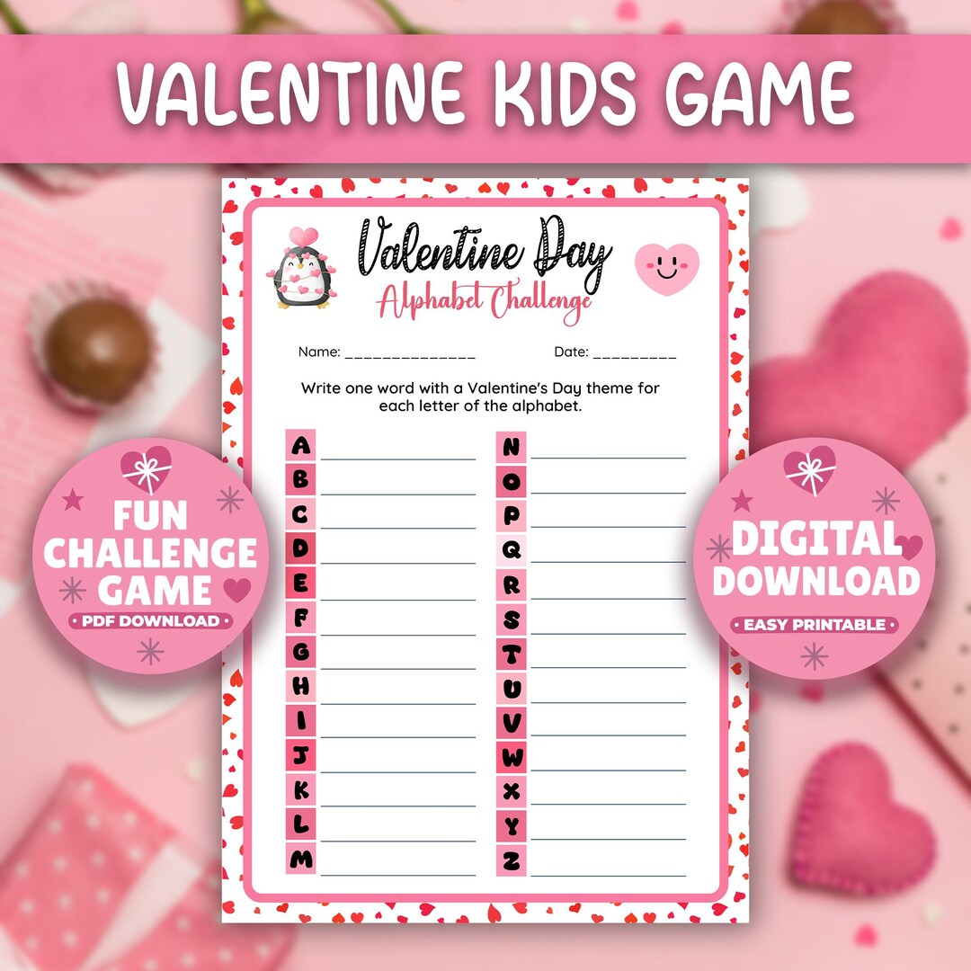 Printable Valentine Kids Alphabet Challenge, Valentine's Day Game, Kids ...