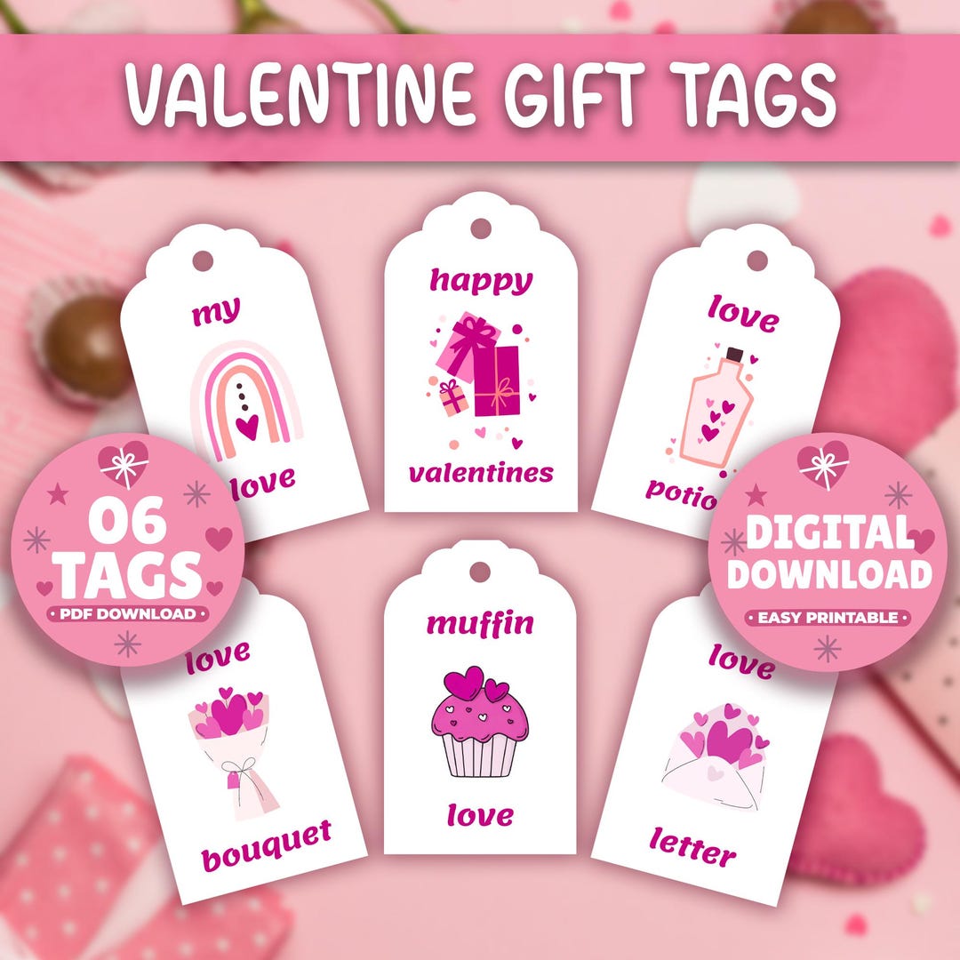 Valentine Gift Tags, Printable Kids Valentine Tags, Classroom ...