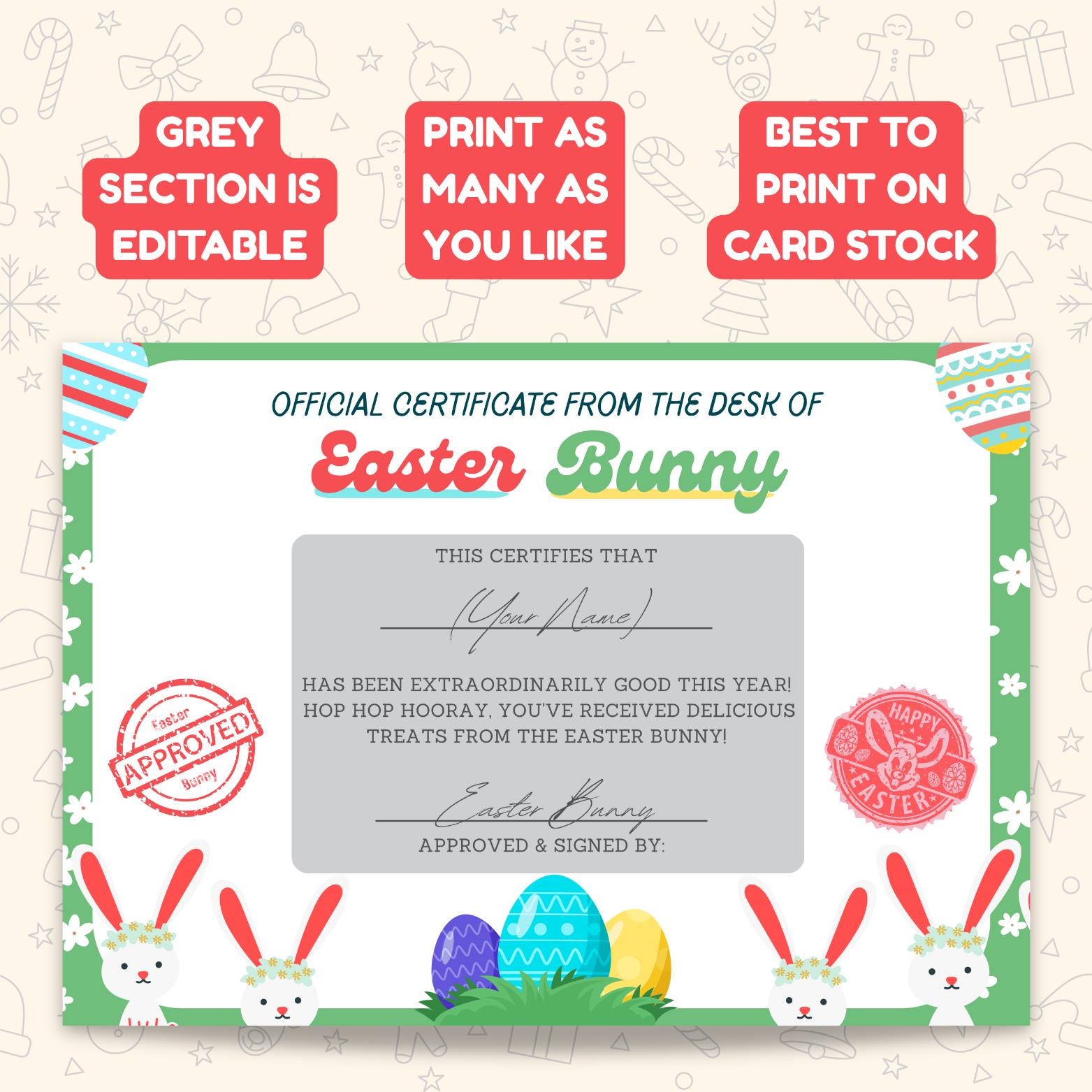 EDITABLE Certificate From Easter Bunny, Colorful Printable Easter Bunny ...
