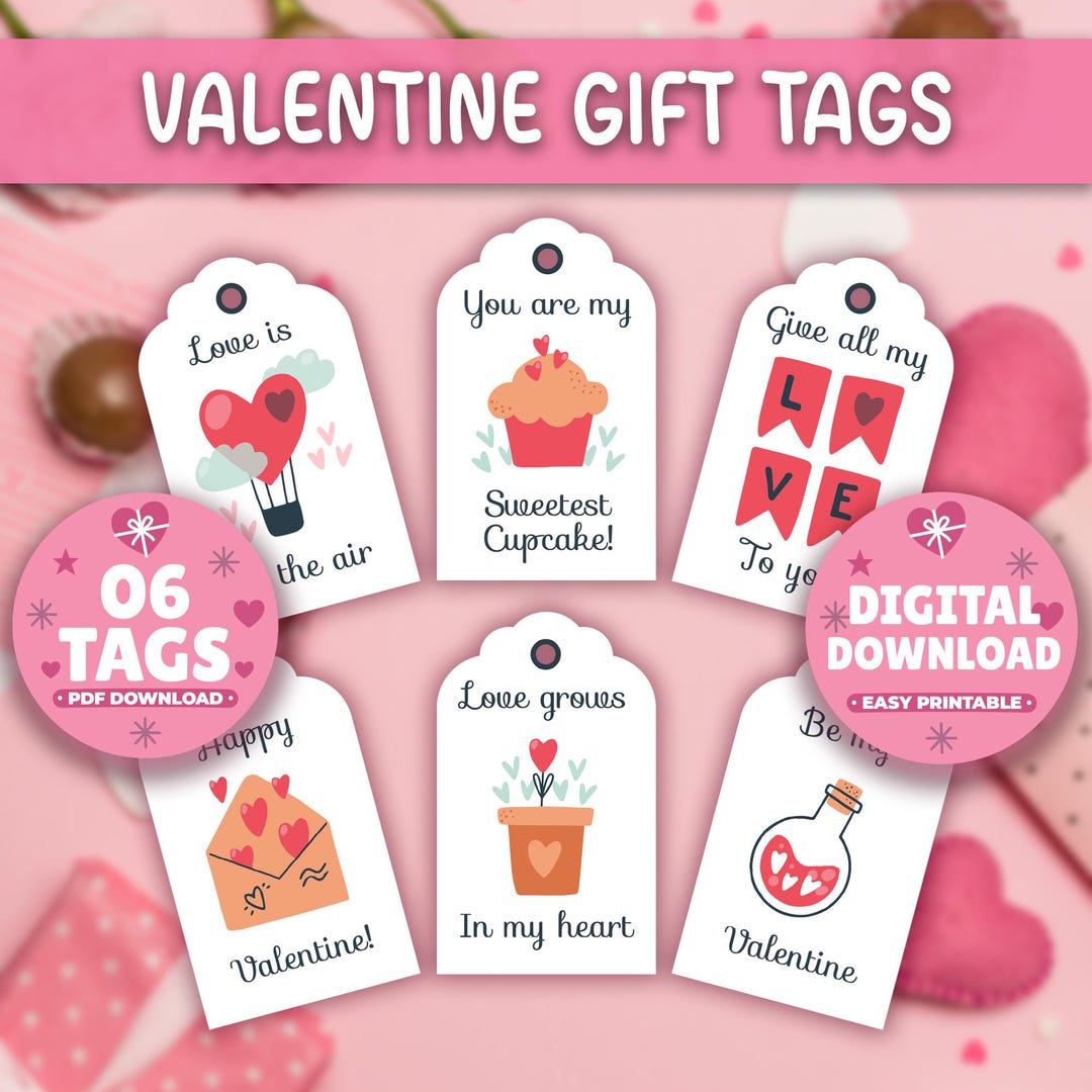Valentine Gift Tags, Printable Kids Valentine Tags, Classroom ...