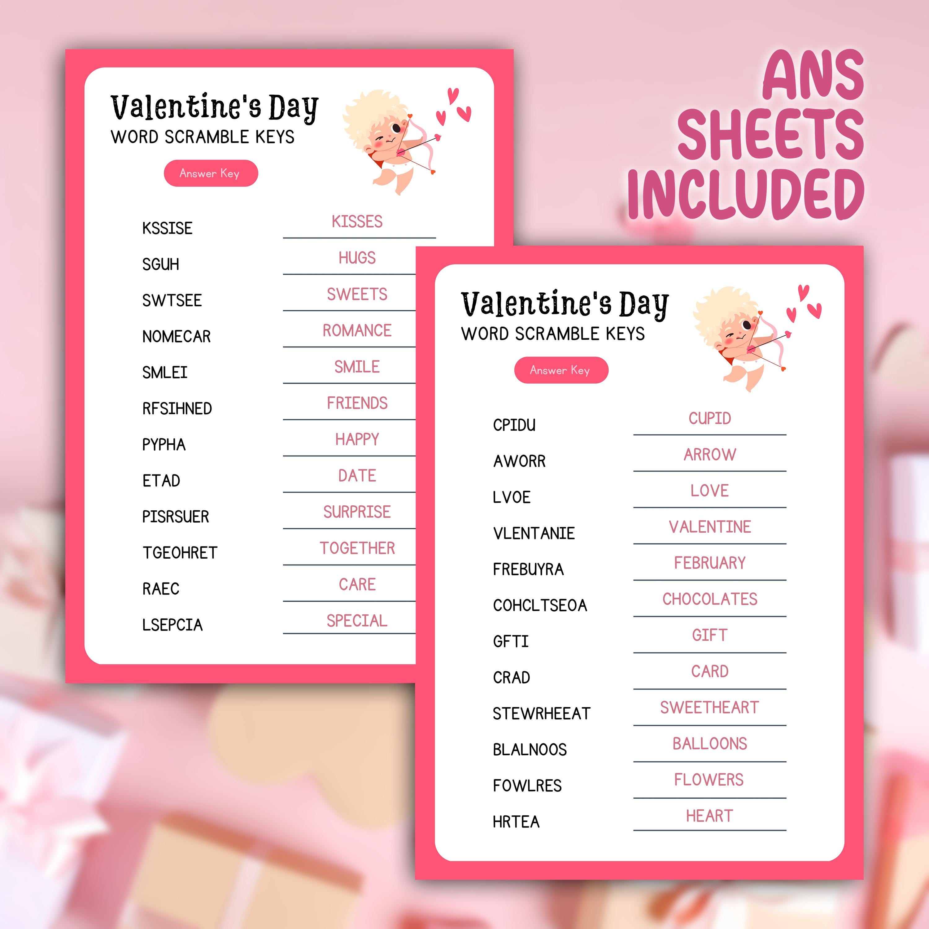 Valentine Word Scramble Game, Valentine Printable Game, Printable ...