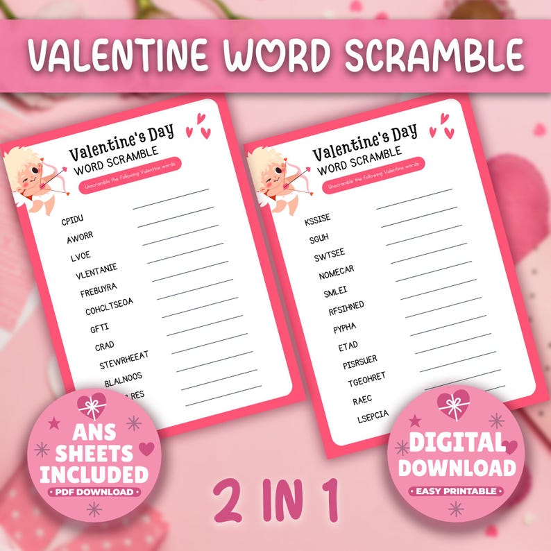 Valentine Word Scramble Game, Valentine Printable Game, Printable ...
