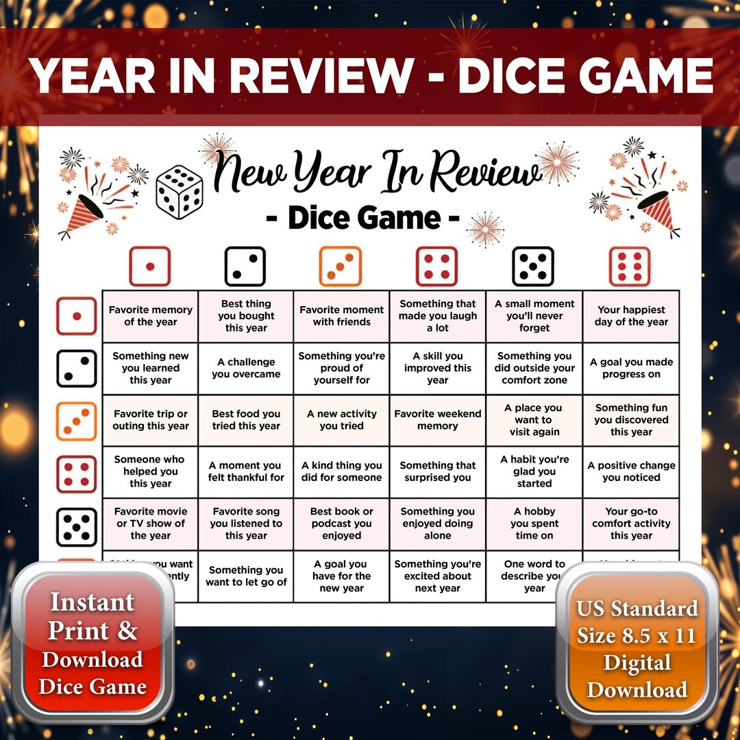 New Year's Eve Year in Review Dice Game (printable PDF) - Etsy