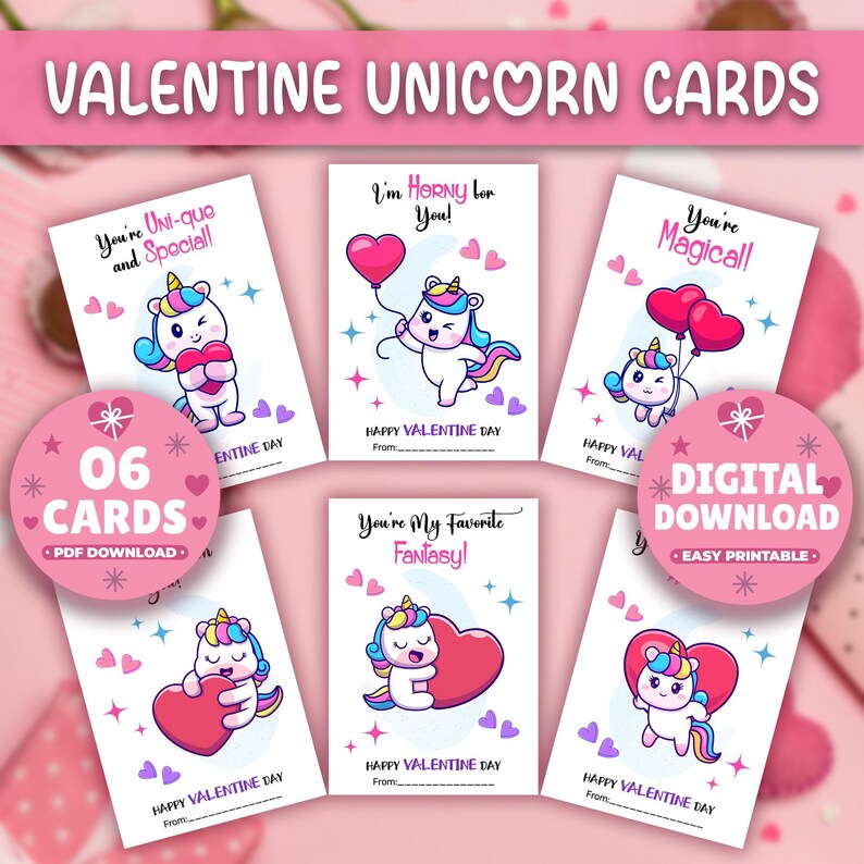 Licorne 6 cartes de la Saint-Valentin, cartes de la Saint-Valentin pour ...