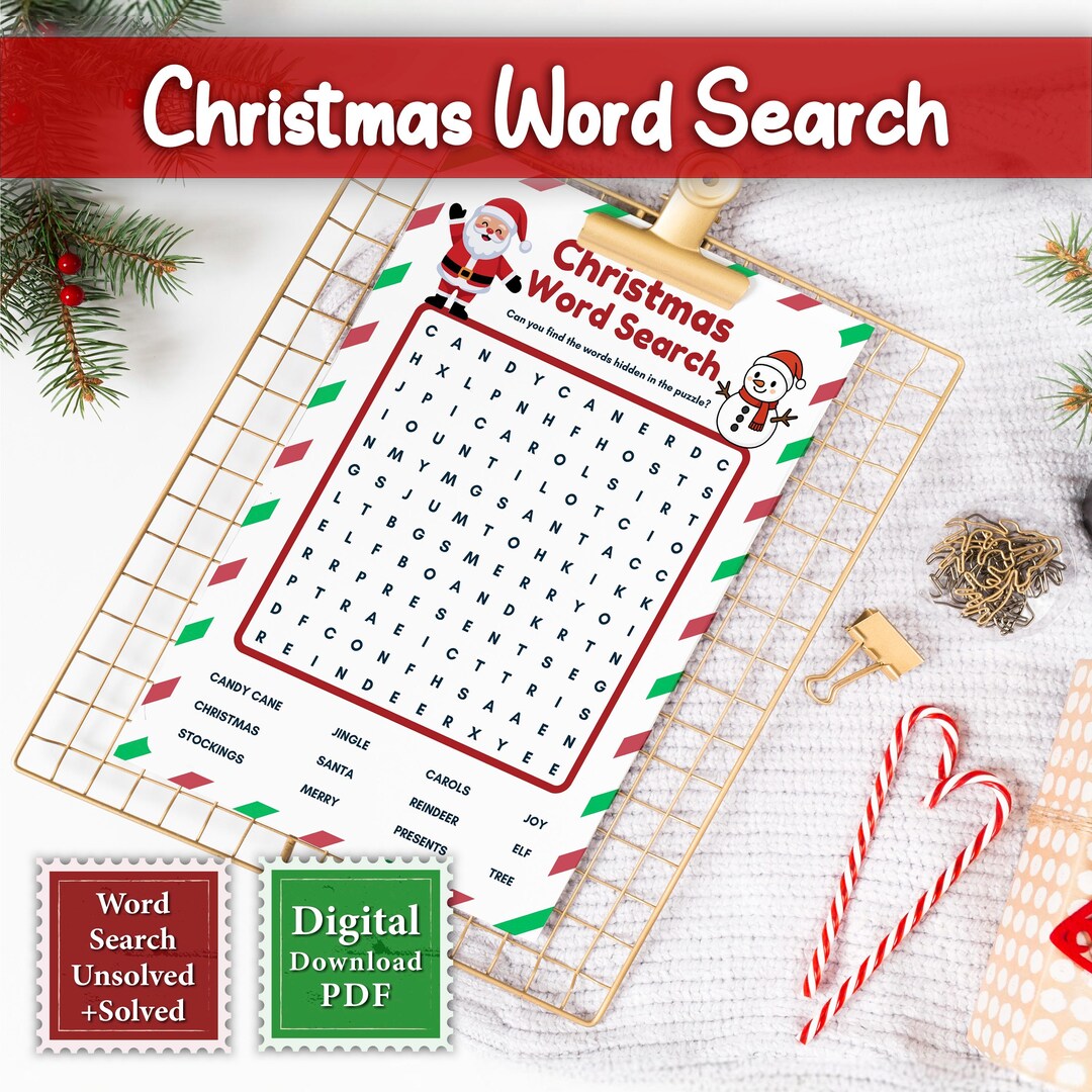 Christmas Word Search Game, Printable Holiday Puzzle (PDF) - Etsy