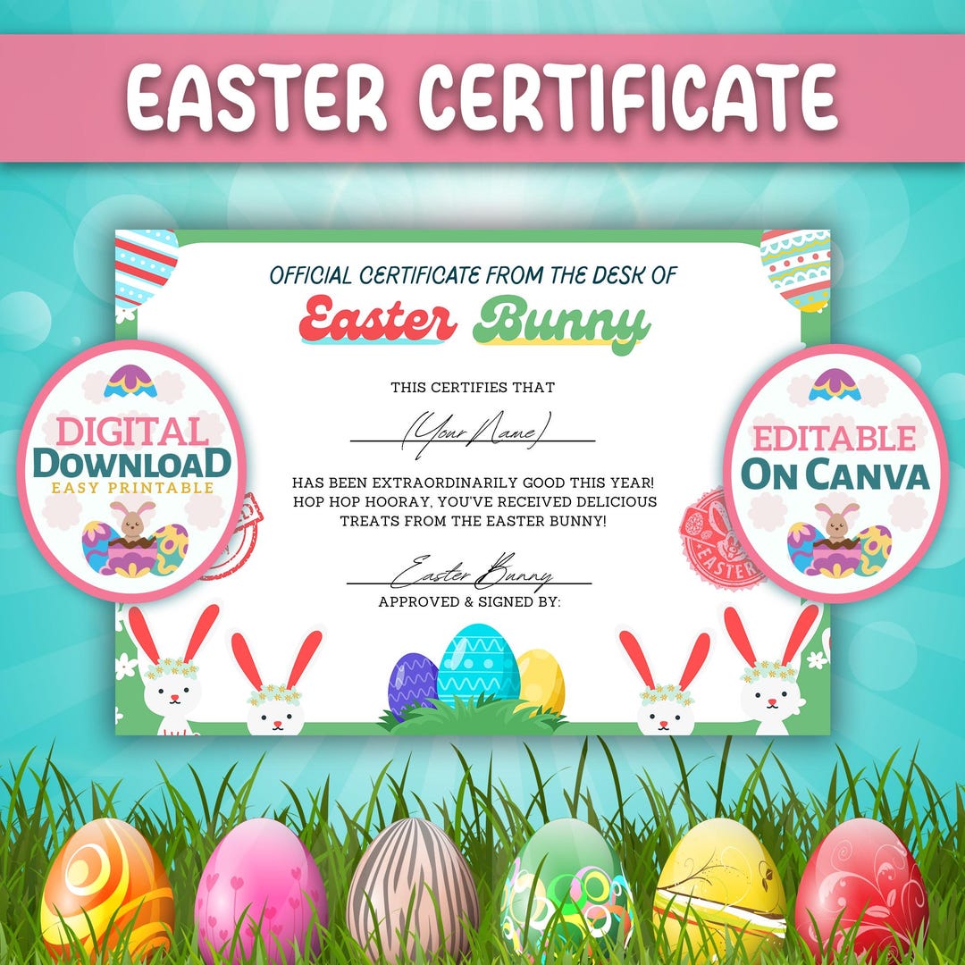 EDITABLE Certificate From Easter Bunny, Colorful Printable Easter Bunny ...