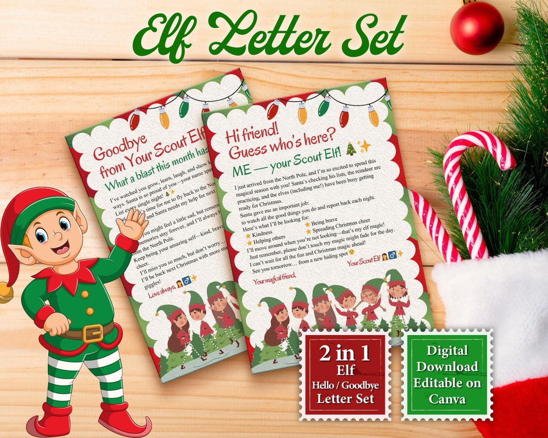 Editable Elf Arrival & Goodbye Letter Set - Canva Template (digital ...