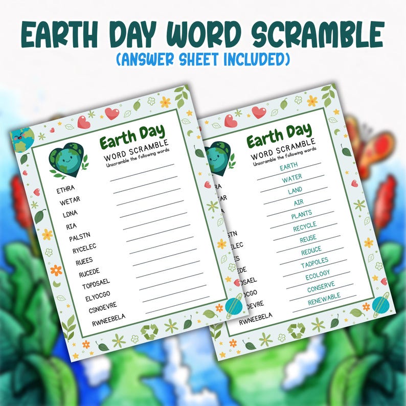Earth Day Scramble Worksheet, Earth Day Word Game for Kids, Fun Earth ...