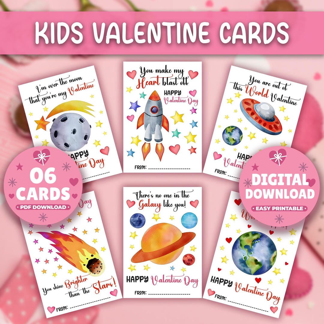Printable Space Valentine Cards, Classroom Valentines Day Cards, Kids ...