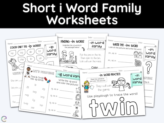 Short I Vowels Word Families Children Activities | Etsy