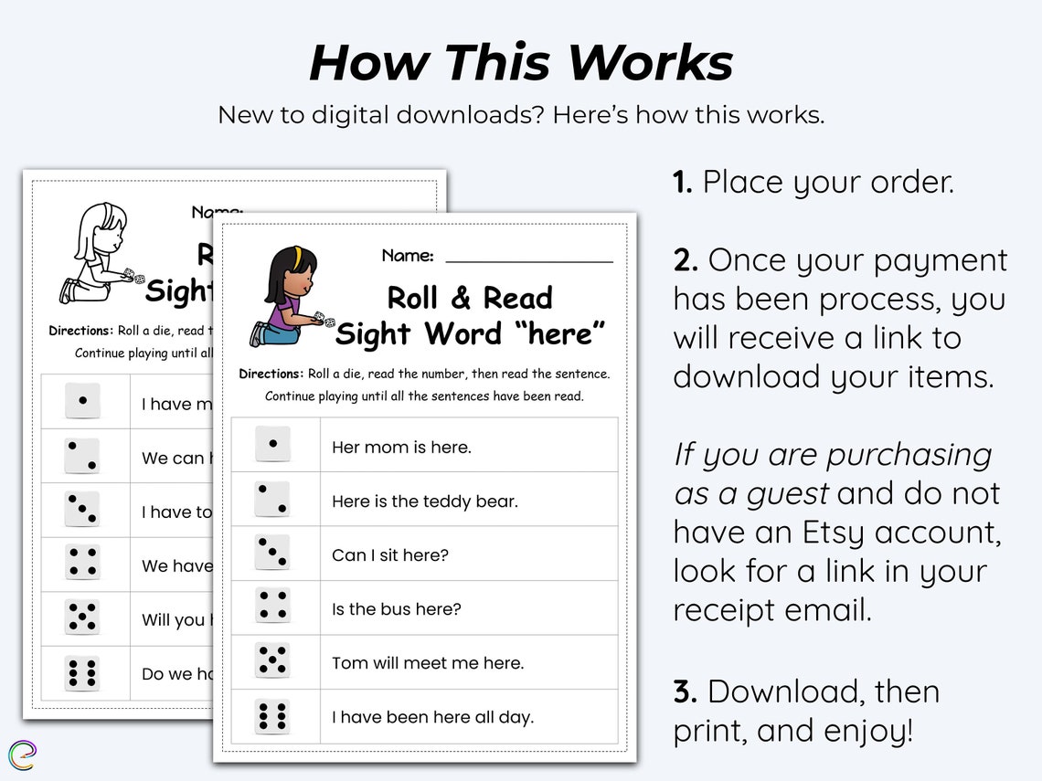 Roll a Sight Word Kids Worksheet Activity, Education Printables for ...
