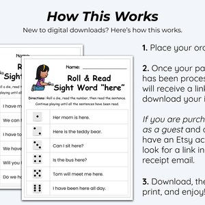 Roll a Sight Word Kids Worksheet Activity, Education Printables for ...