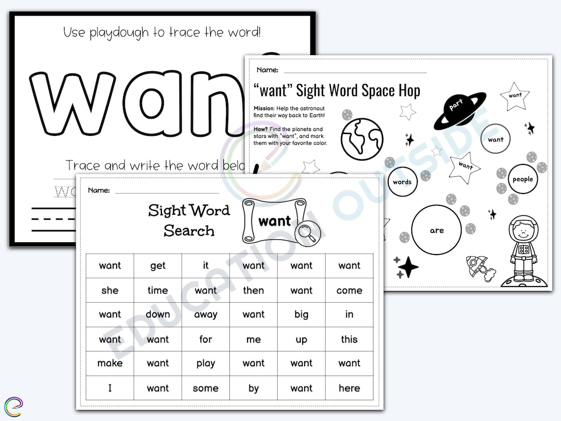 Sight Word Worksheet, Want Sight Word, Sight Word Printable, Learning ...