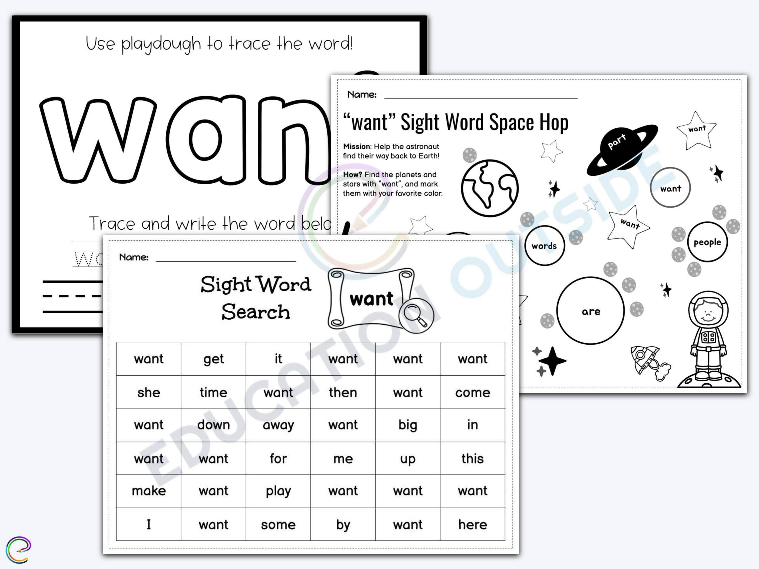 Sight Word Worksheet, Want Sight Word, Sight Word Printable, Learning ...