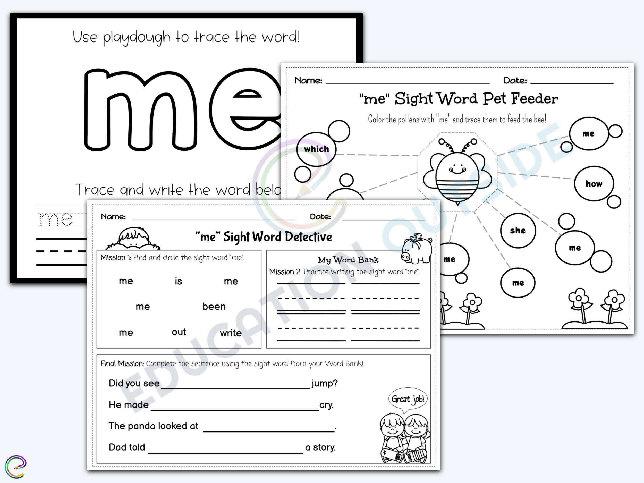 Sight Words, Sight Word Me, Kindergarten Worksheets, Reading Printable ...