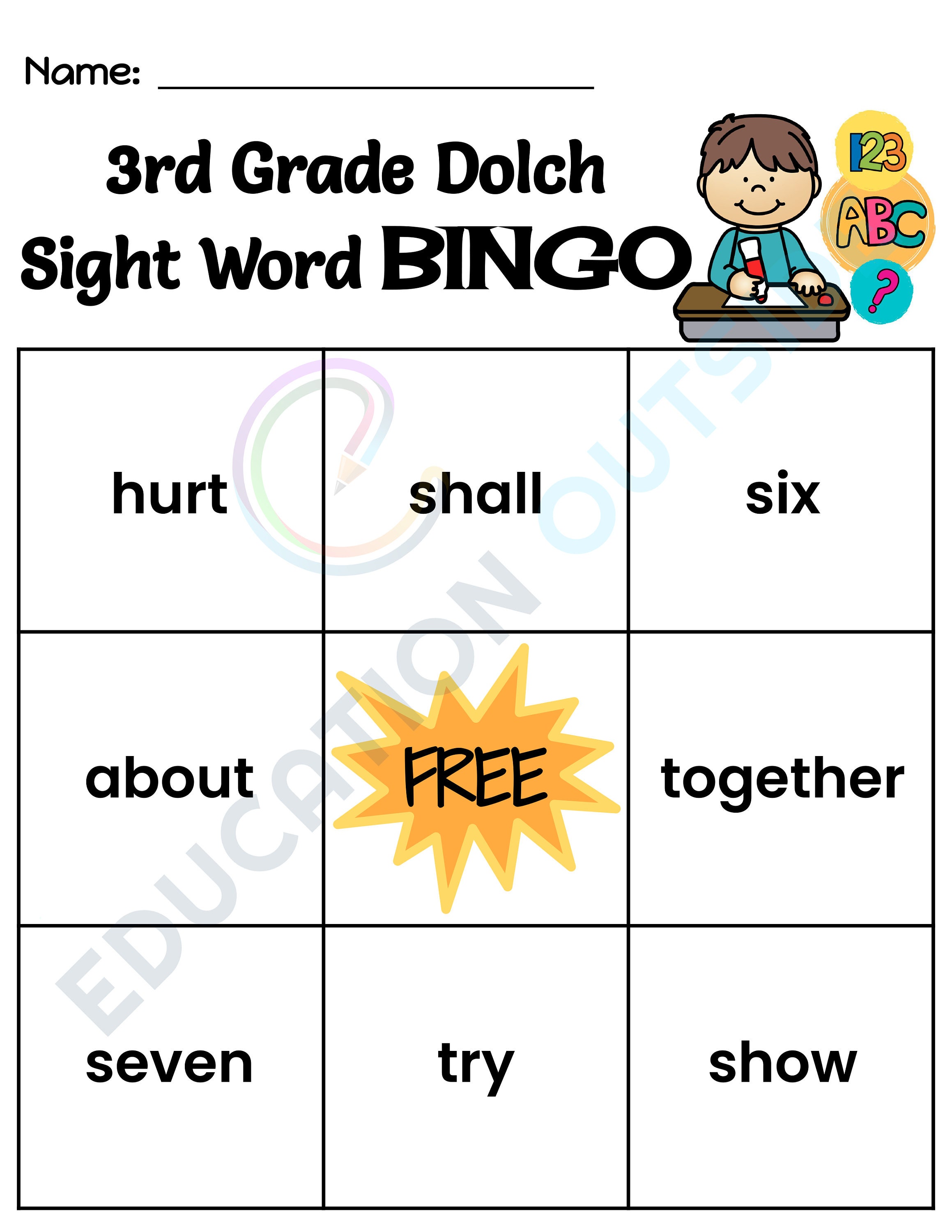 3rd Grade, Kids Bingo, Dolch Sight Words, Teacher Resources, Education ...