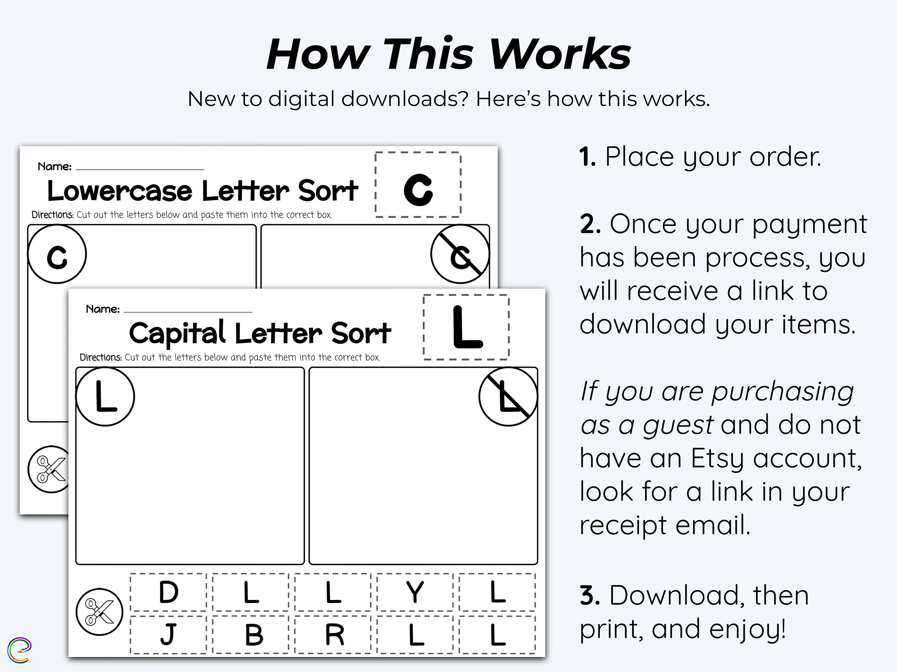 52 Cut Sort Paste Alphabet Worksheets, Activity Sheets, Daycare ...