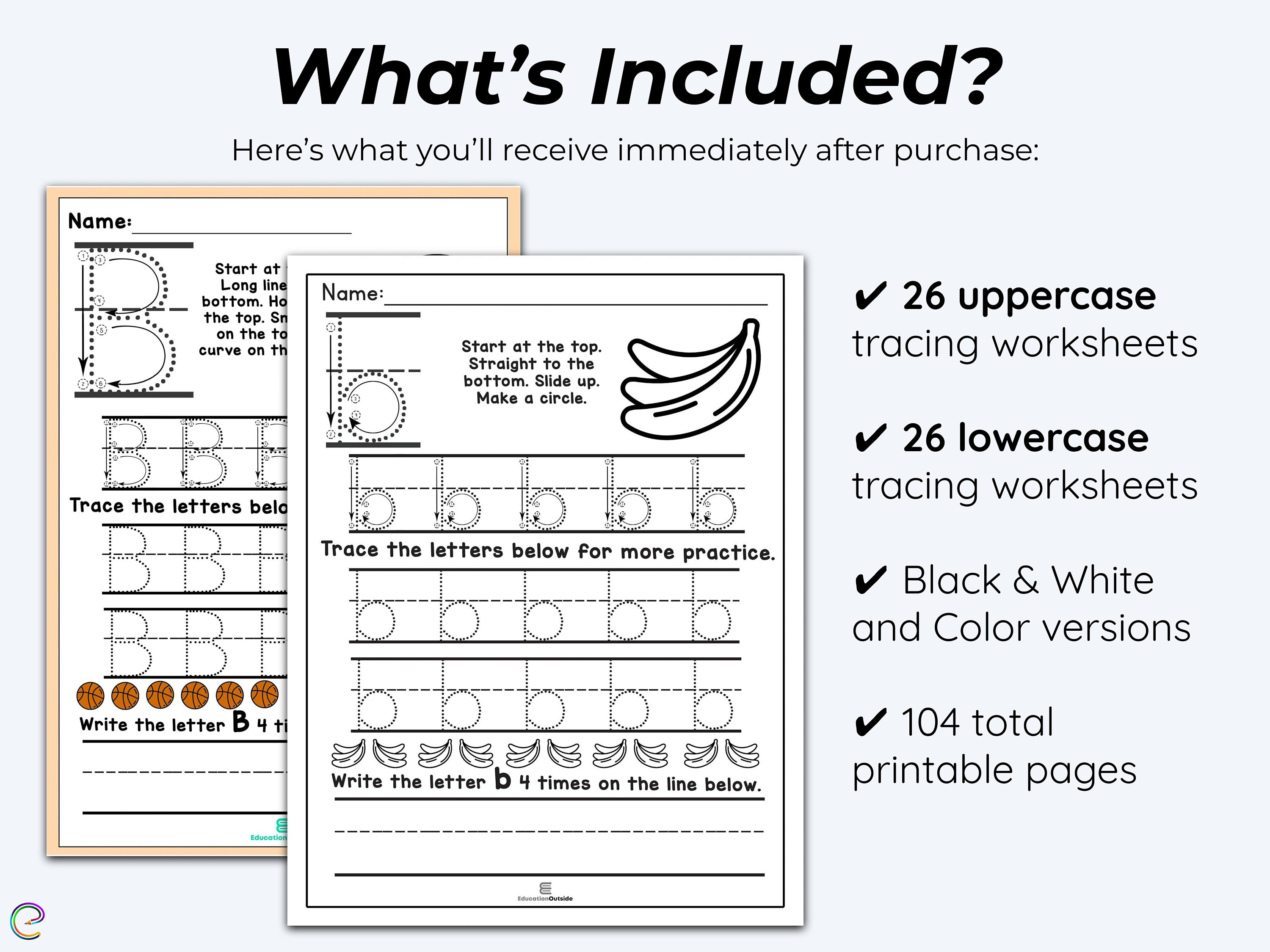 104 Alphabet Tracing Worksheet Bundle Daycare Printable - Etsy