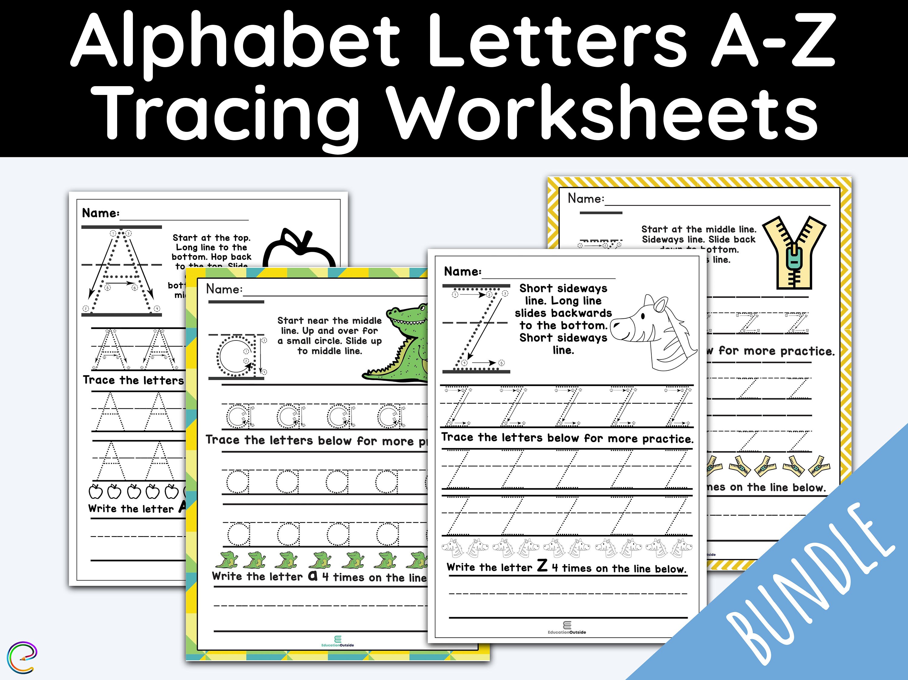 104 Alphabet Tracing Worksheet Bundle Daycare Printable - Etsy