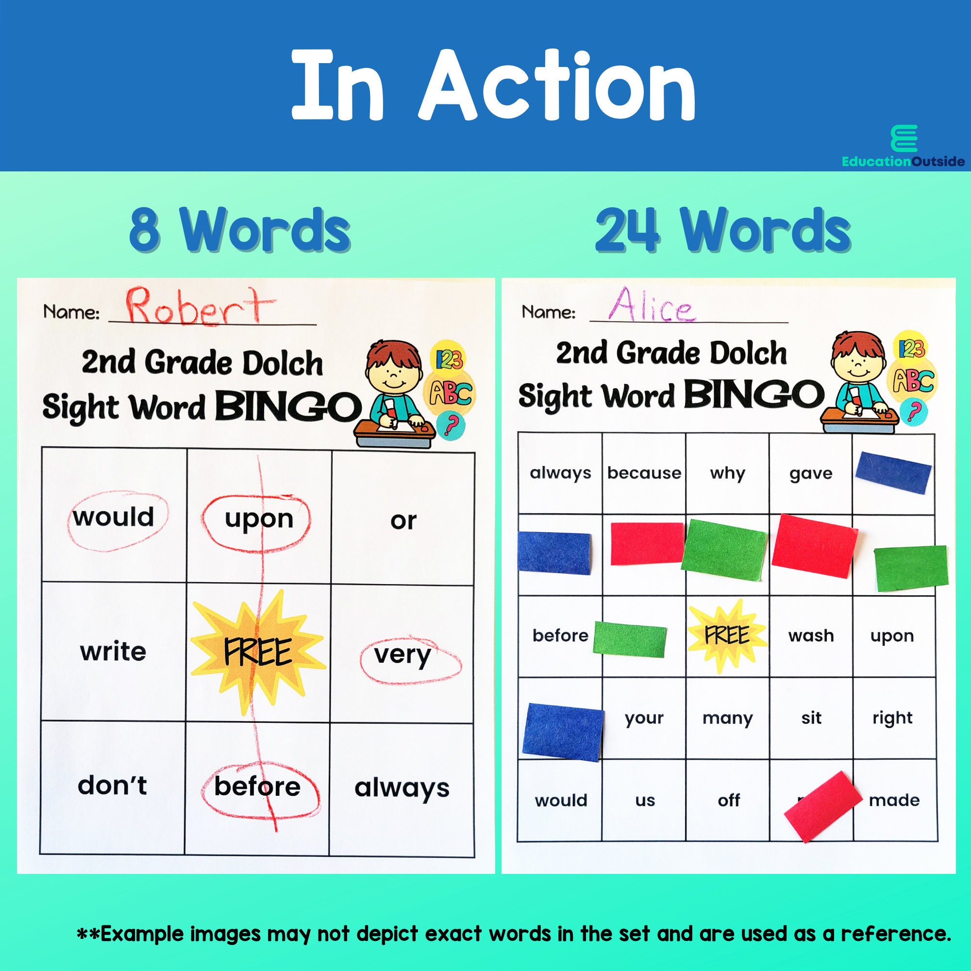 Kids Bingo 2nd Grade Dolch Sight Words Children Activities Learning ...