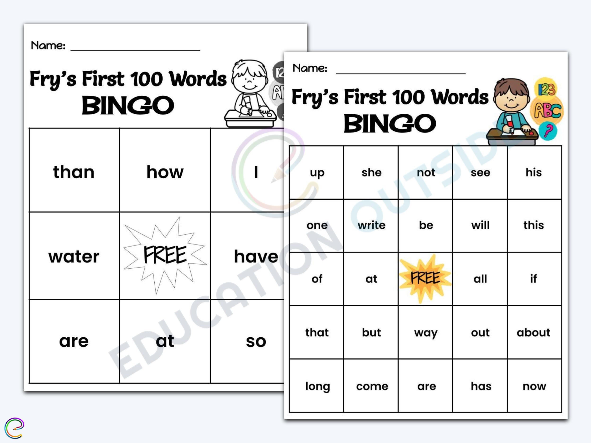 Bingo, Frys Sight Words, 100 Sight Words, Education Printables, First ...