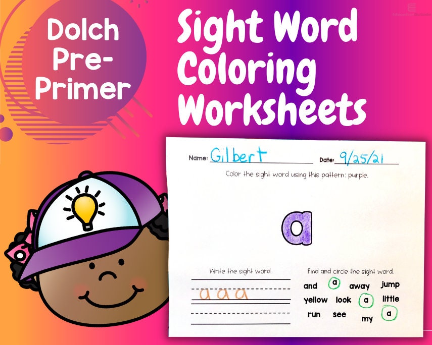40 PAGES Dolch Pre Primer Coloring Worksheets Dolch Sight Words ...